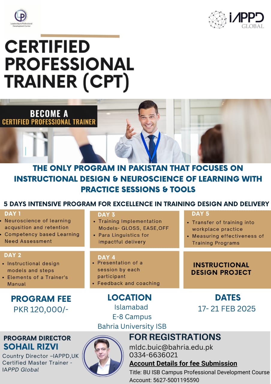 CERTIFIED PROFESSIONAL TRAINER COURSE – Bahria University