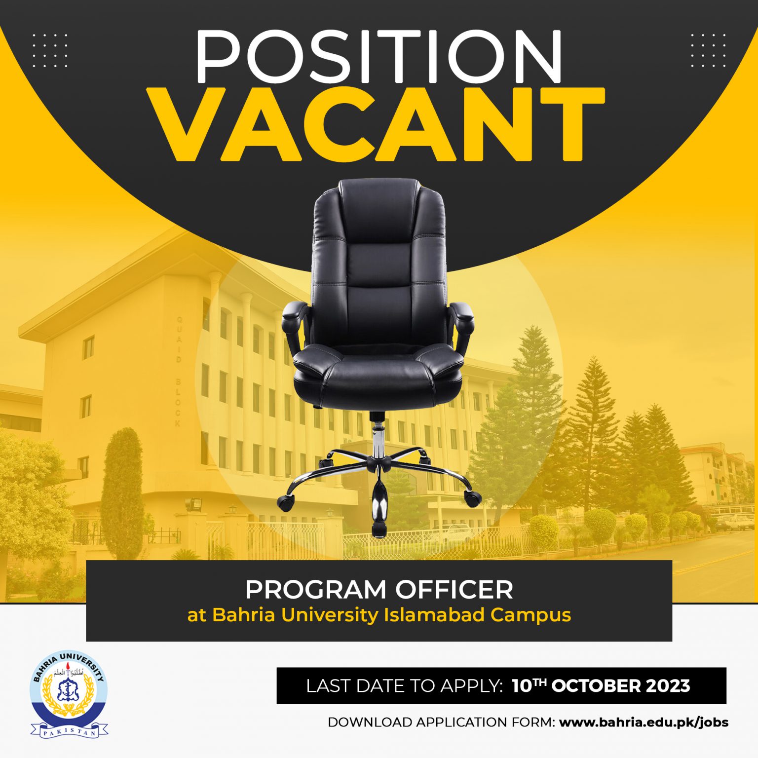 POSITION VACANT : PROGRAM OFFICER – BU ISLAMABAD CAMPUS – Bahria University