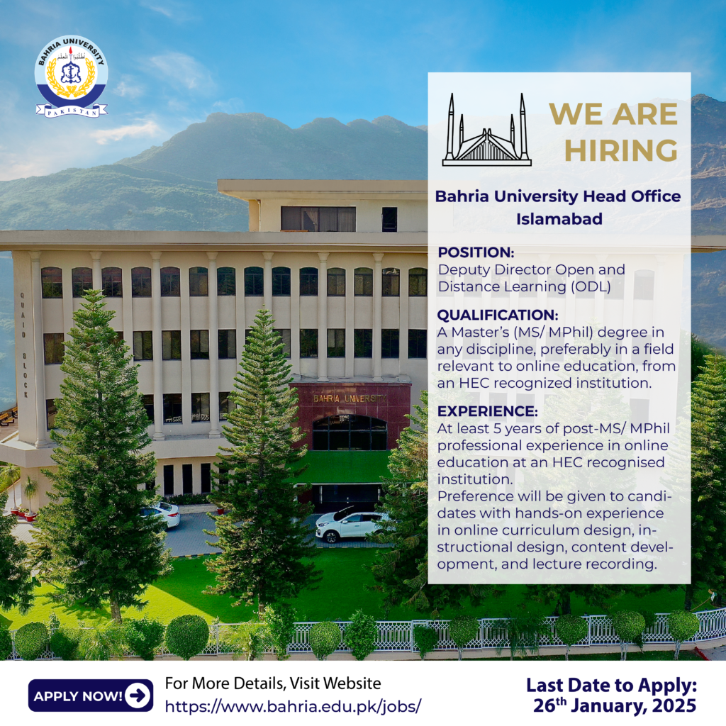 VACANT POSITION: DD OPEN & DISTANCE LEARNING – BUHO – Bahria University