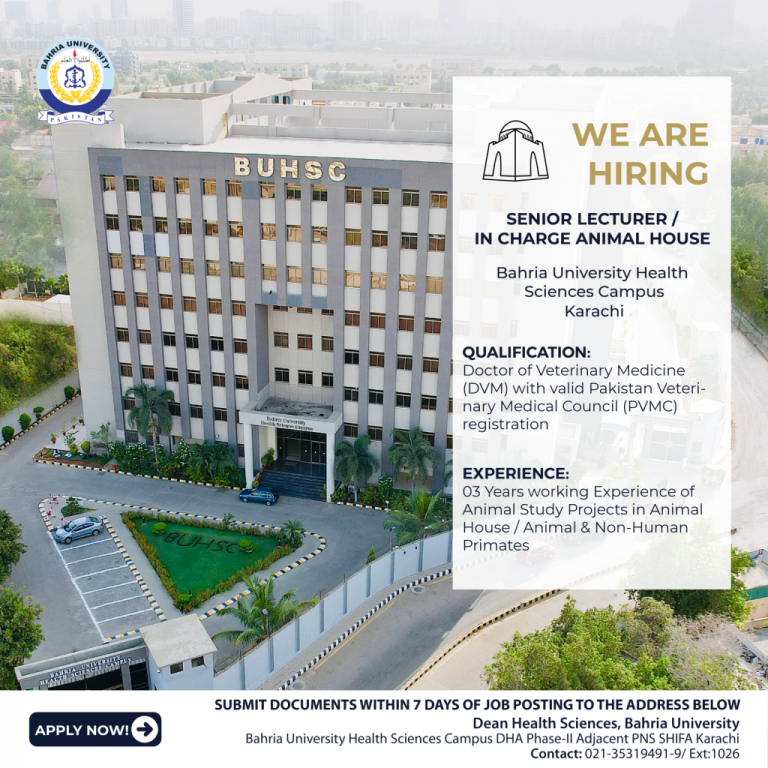 POSITION VACANT: SENIOR LECTURER/ IN-CHARGE ANIMAL HOUSE AT BAHRIA ...